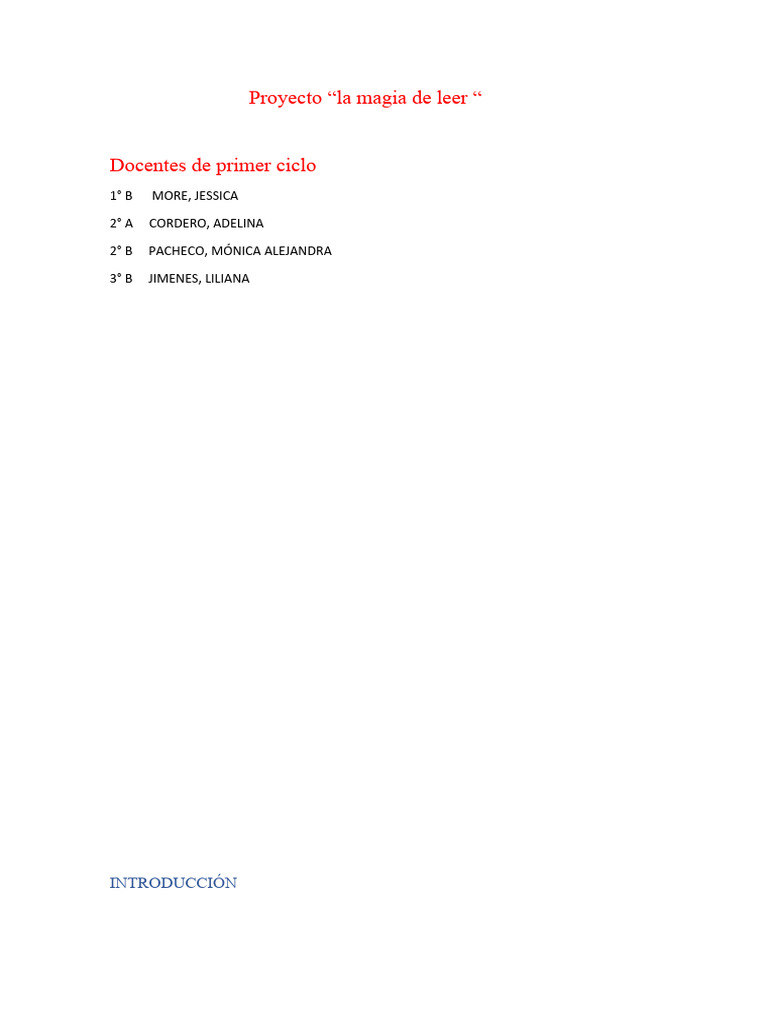 Proyecto la magia de leer | PDF | Enseñando | Comprensión lectora