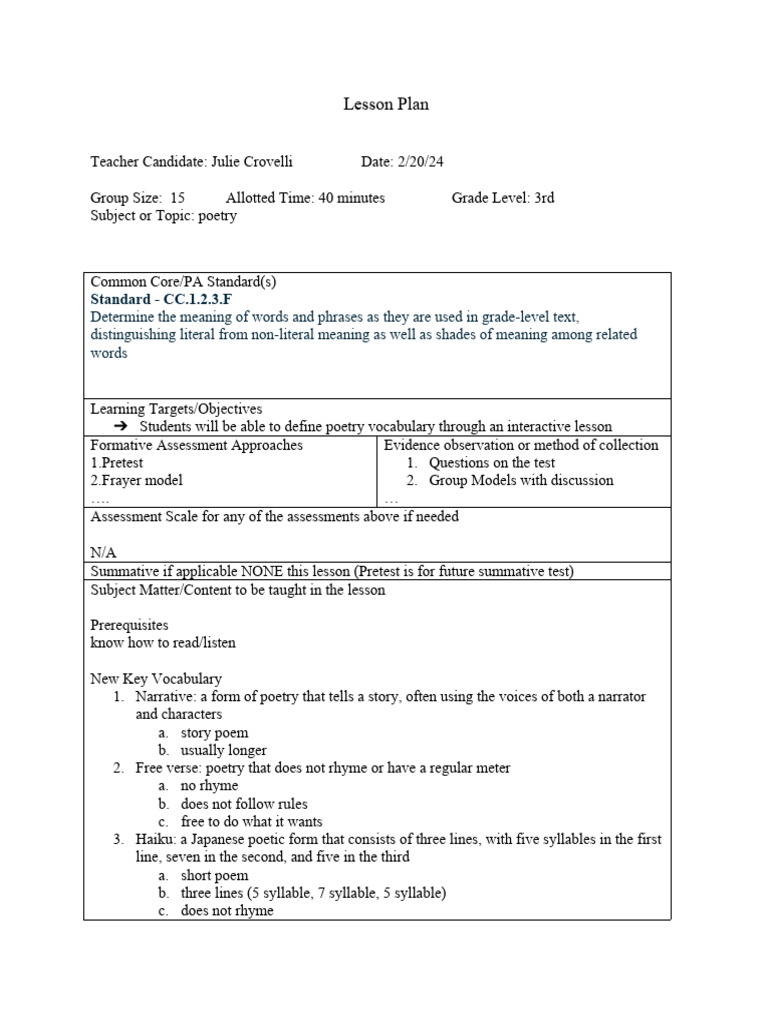 Unit Lesson 1-2 | Download Free PDF | Poetry | Rhyme