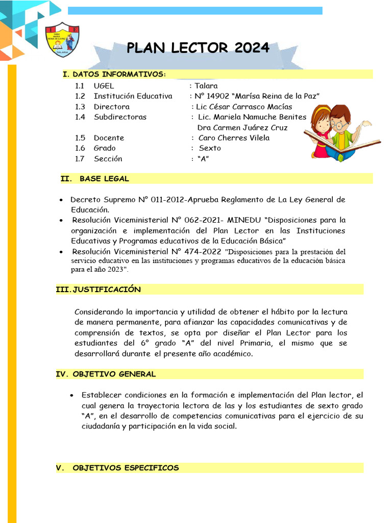 Plan Lector Sexto Grado-2024 | PDF | Maestros | Educación primaria