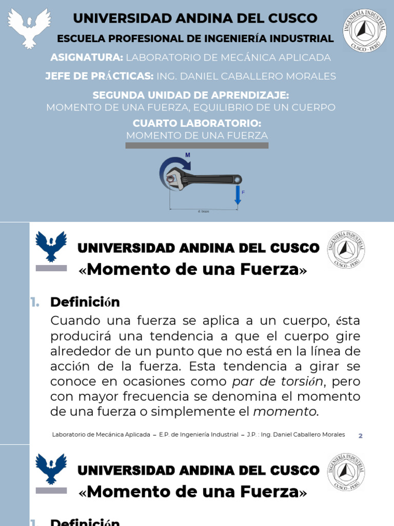 Lab. 4 Momento de una Fuerza | PDF | Vector Euclidiano | Esfuerzo de ...