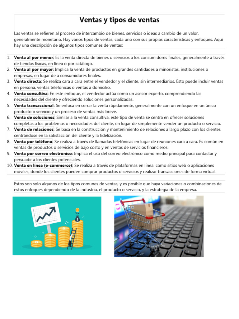 Ventas y Tipos de Ventas | PDF | Procesos de negocio | Negocios económicos