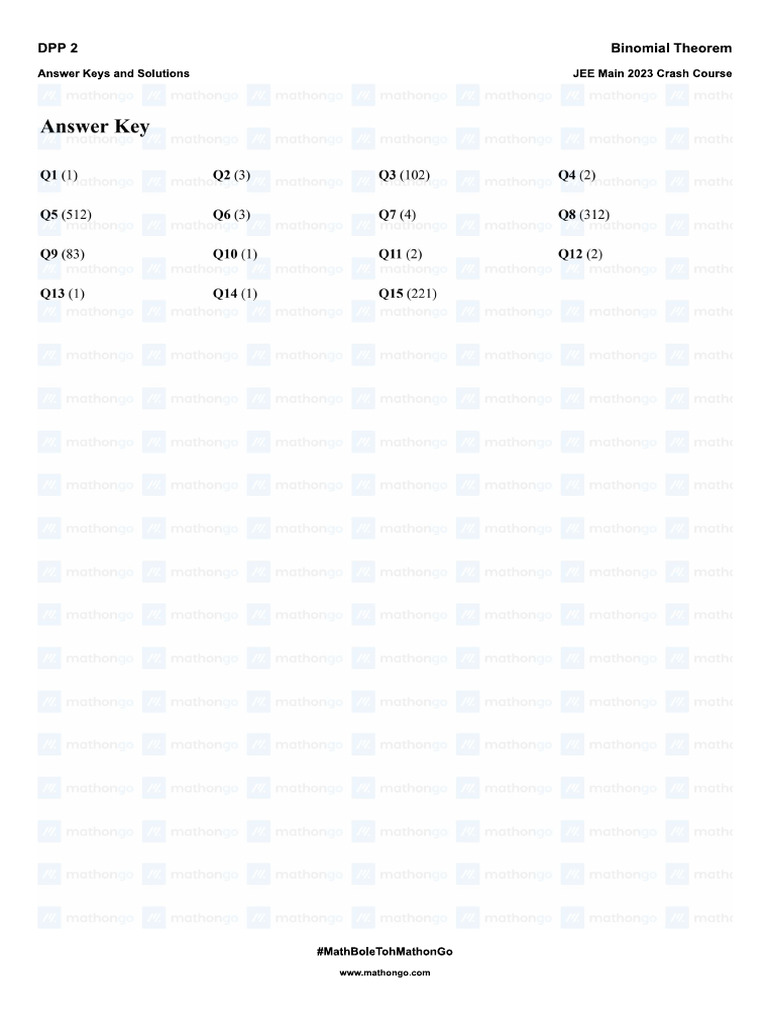 Binomial Theorem DPP 2 Solutions | PDF