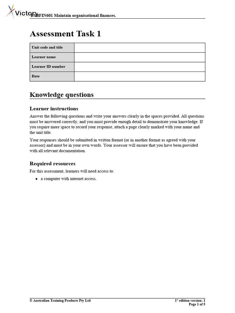 BSBFIN601 Assessment Task 1 Guide | PDF | Computing