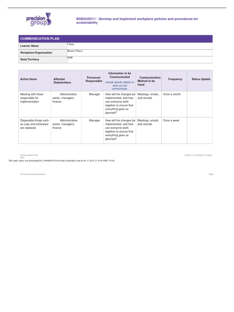 Task6 SUS511 Generic Communication Plan PDF | PDF