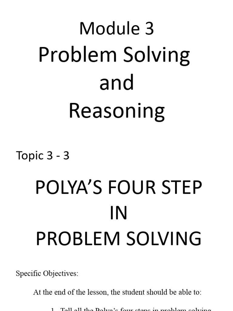 Module 3 3 Polyas Four Step in Problem Solving | PDF | Equations | Mathematics