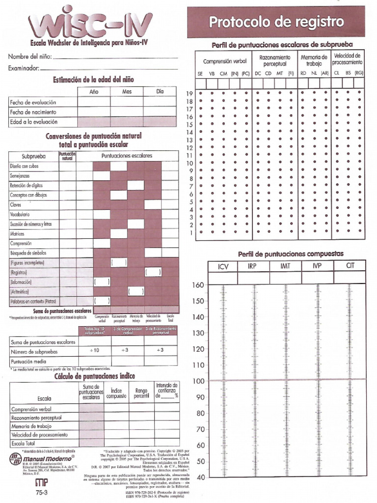 Protocolo de Registro Wisc IV | PDF