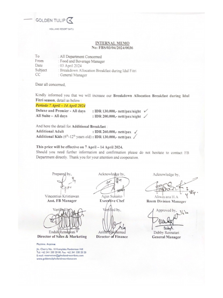 Internal Memo Breakdown Allocation Breakfast During Idul Fitri | PDF