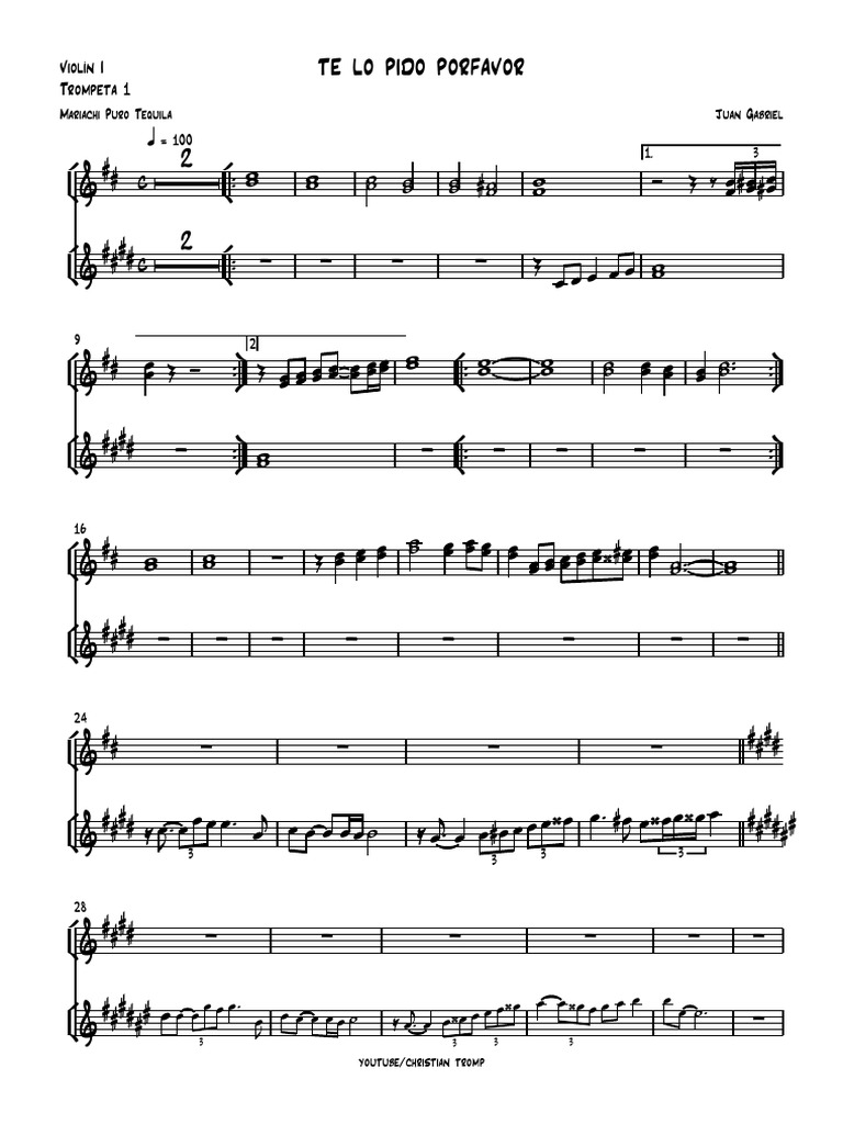 Te Lo Pido Porfavor (D) - Violín I, Trompeta 1 | PDF