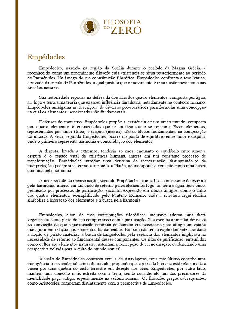 Filosofia de Empédocles: Quatro Elementos | PDF | Reencarnação ...