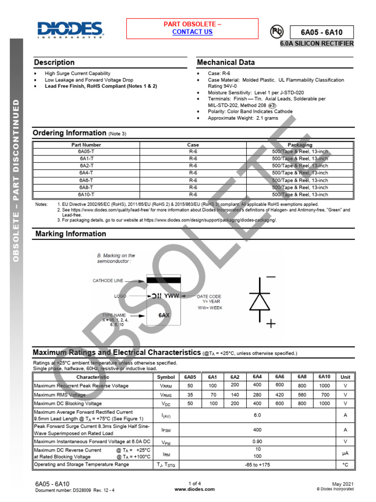 6A05-6A10 | PDF | Electrical Engineering | Electrical Components