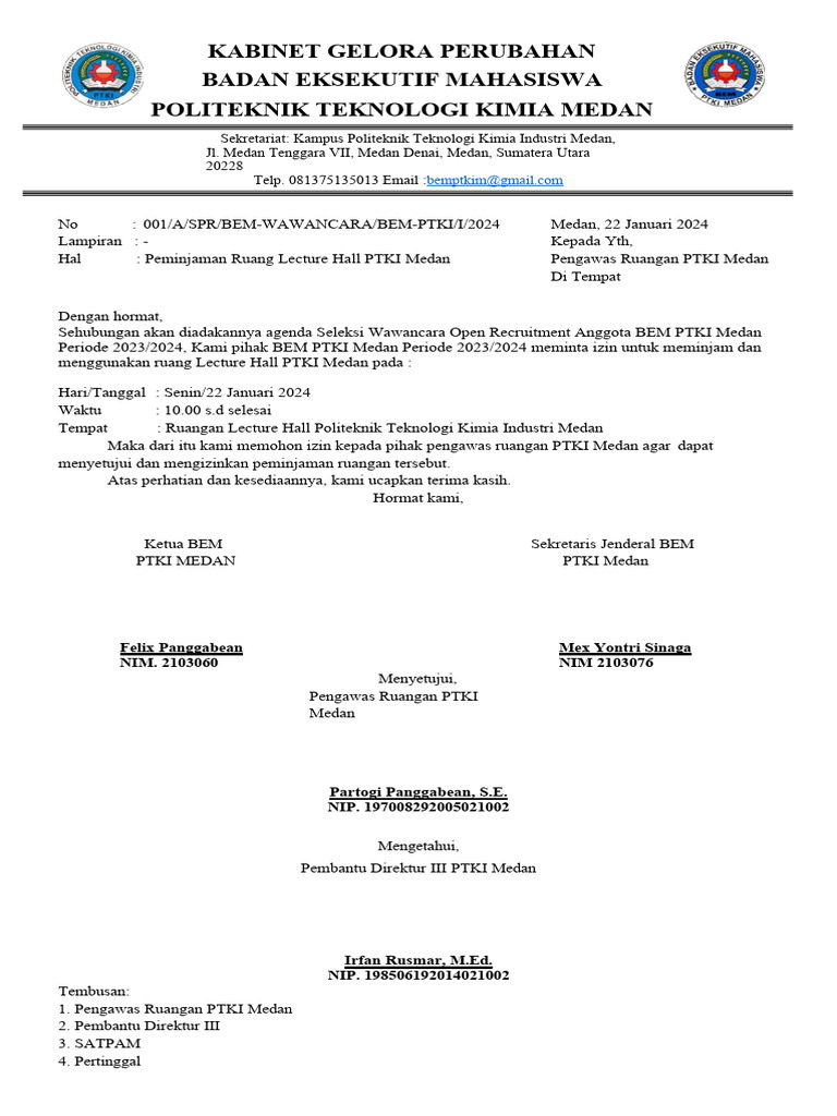 SPR(Surat Peminjaman Ruangan) BEM 2 (1) | PDF