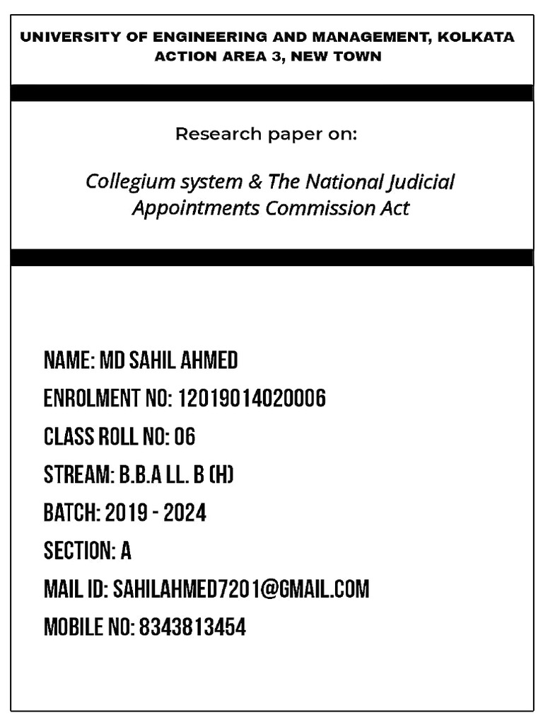 Presentation On Collegium System & NJAC | PDF