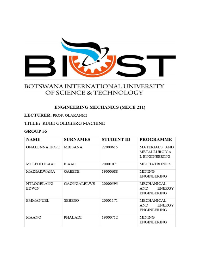 Group 55 Final Statics PBL Report | PDF | Force | Friction