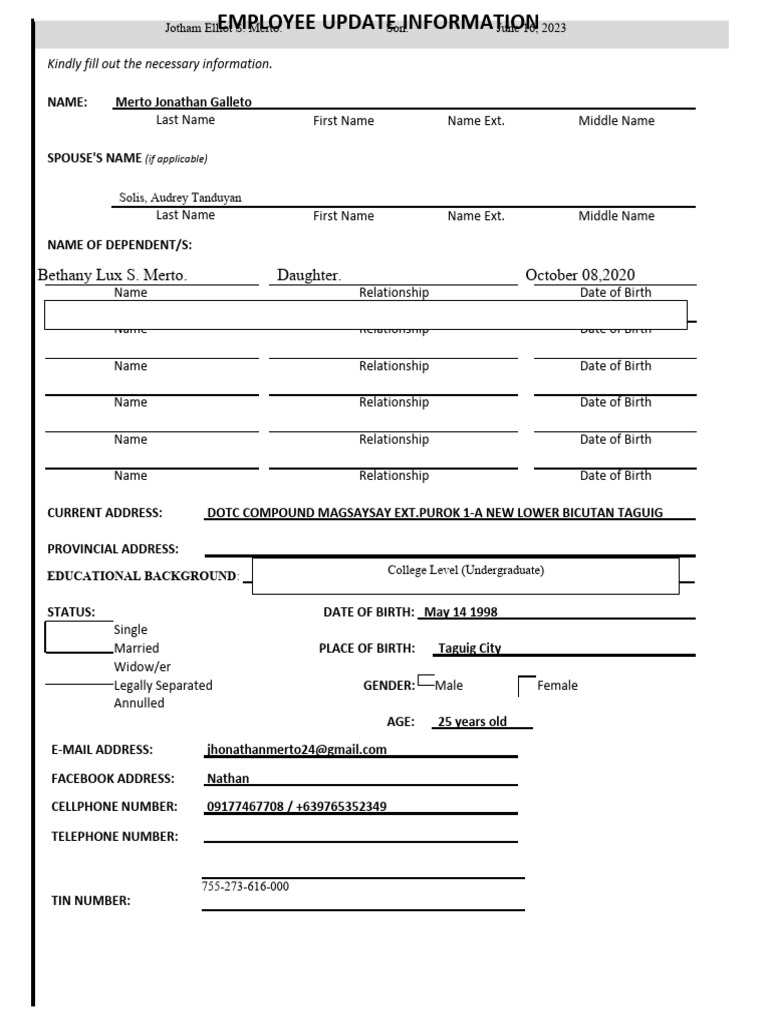 Employee Update Form | PDF