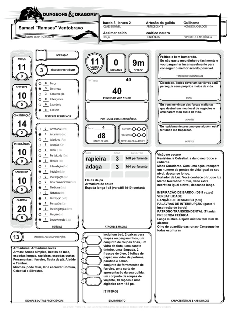 D&D 5E - Ficha Do Aasimar | PDF