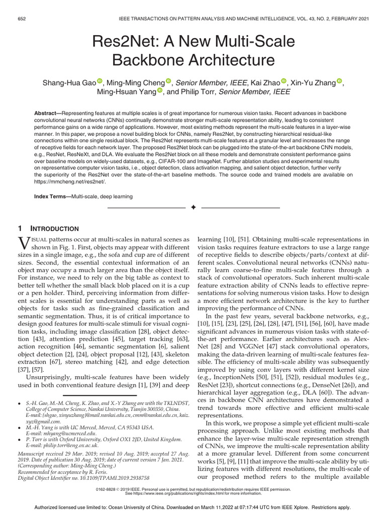 Res2Net A New Multi-Scale Backbone Architecture | PDF | Image Segmentation | Computer Vision