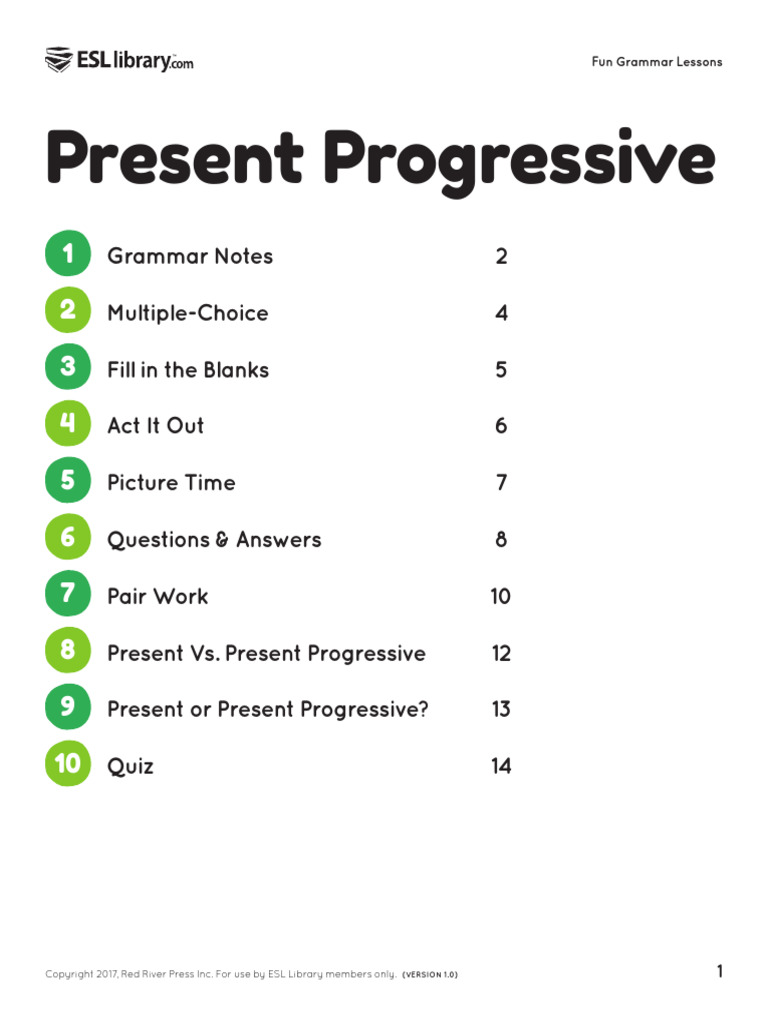 116_Present-Progressive_US_Student | PDF | Grammatical Number | Plural