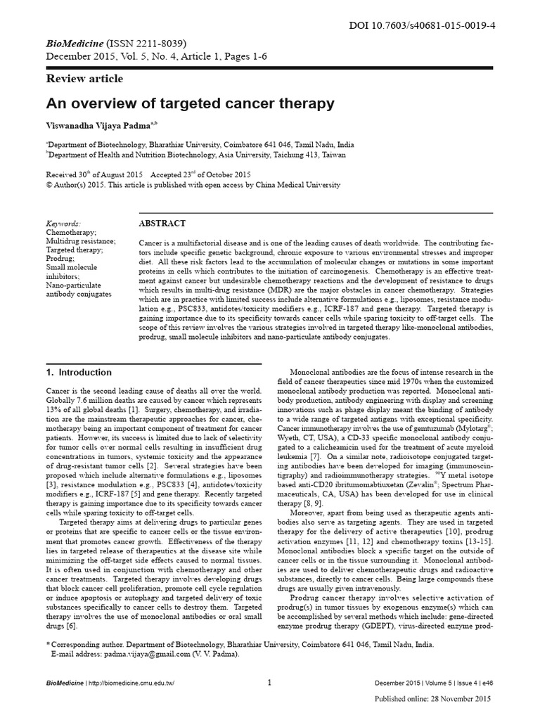An Overview of Targeted Cancer Therapy: Review Article | Download Free ...