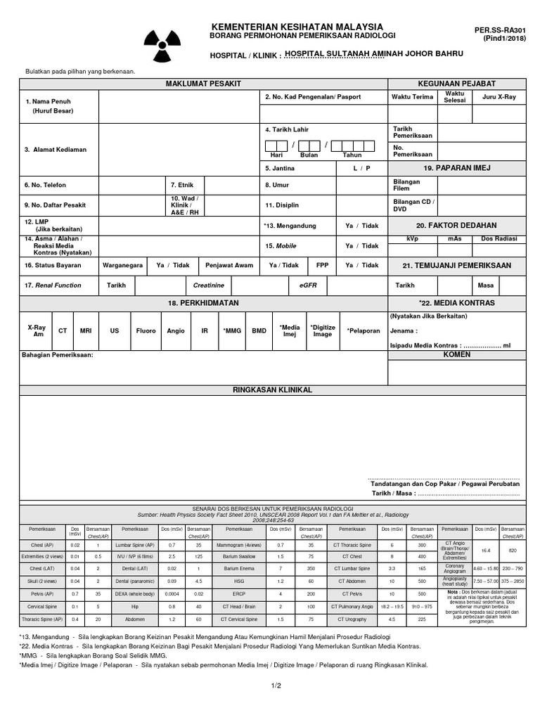 Borang Permohonan Pemeriksaan Radiologi (1) | PDF