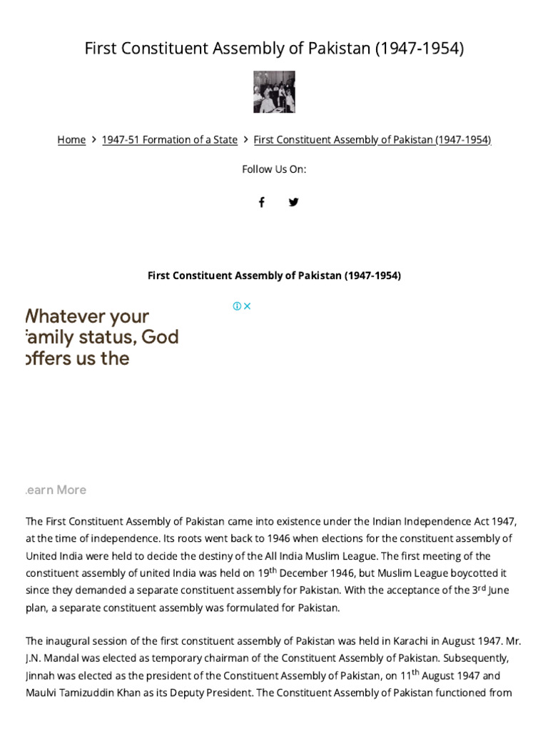 First Constituent Assembly of Pakistan (1947-1954) - History Pak (1 ...