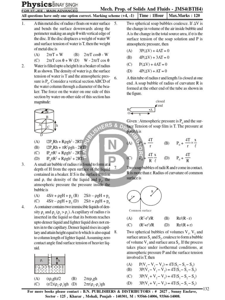 Mech. Prop. of Solids and Fluids - JMS4 (BTH4) | PDF | Surface Tension | Water
