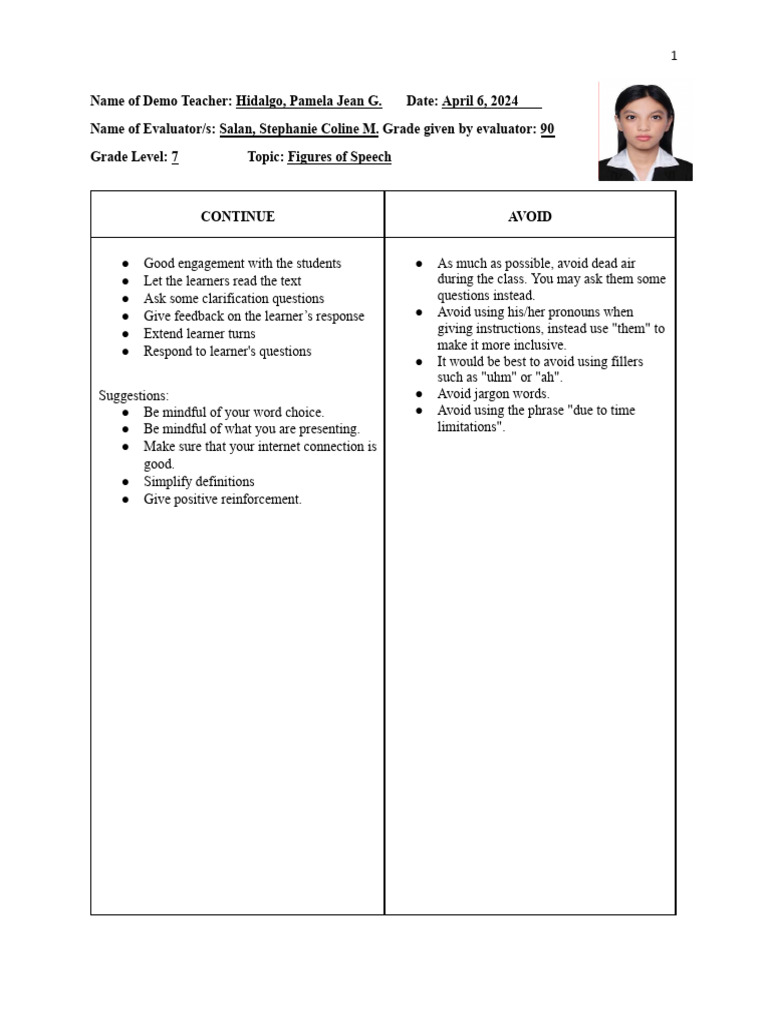 Evaluator Continue-Avoid Form Template | PDF | Linguistics | Learning