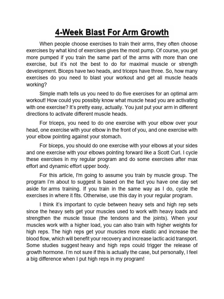 4-Week Blast For Arm Growth | Download Free PDF | Arm | Strength Training