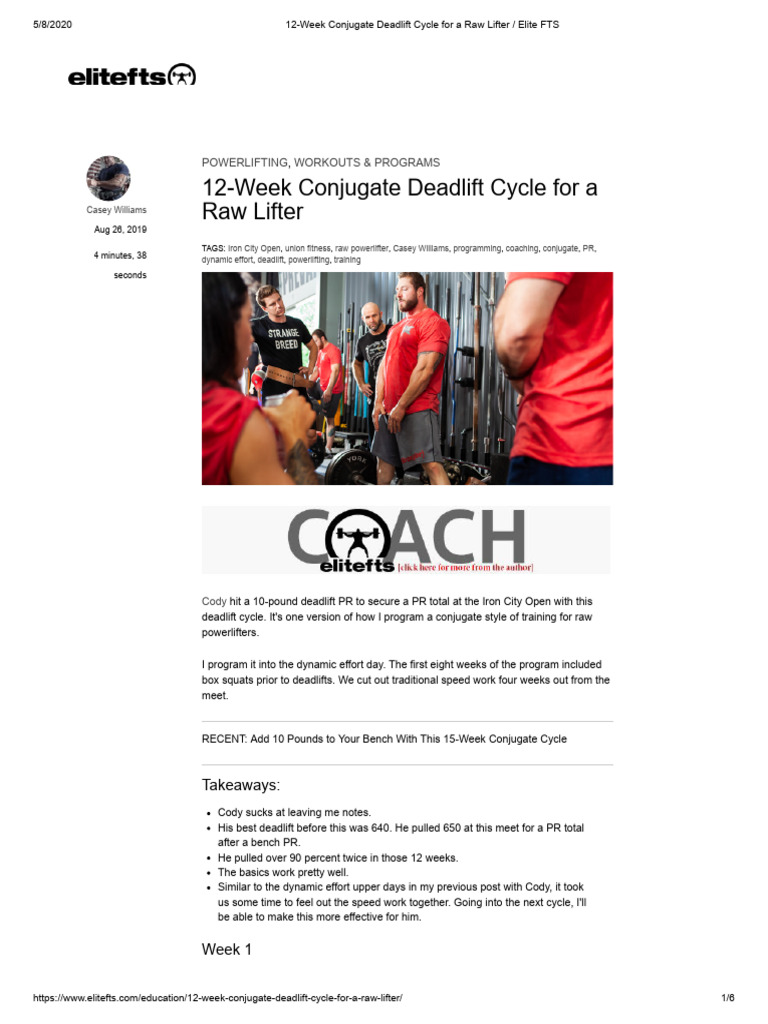 12-Week Conjugate Deadlift Cycle For A Raw Lifter | PDF | Physical ...