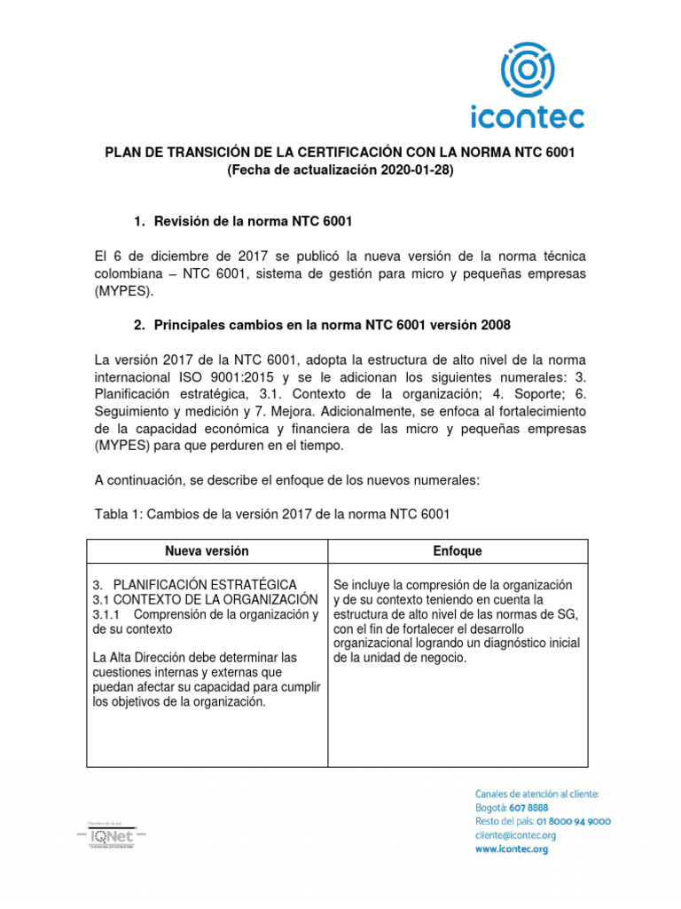 Plan de Transición de La Certificación Con La Norma NTC 6001 | PDF | Business | Calidad (comercial)