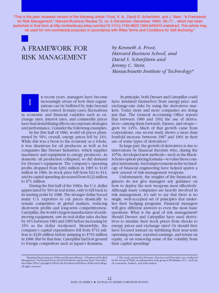 A Framework For Risk Management | PDF | Investing | Hedge (Finance)