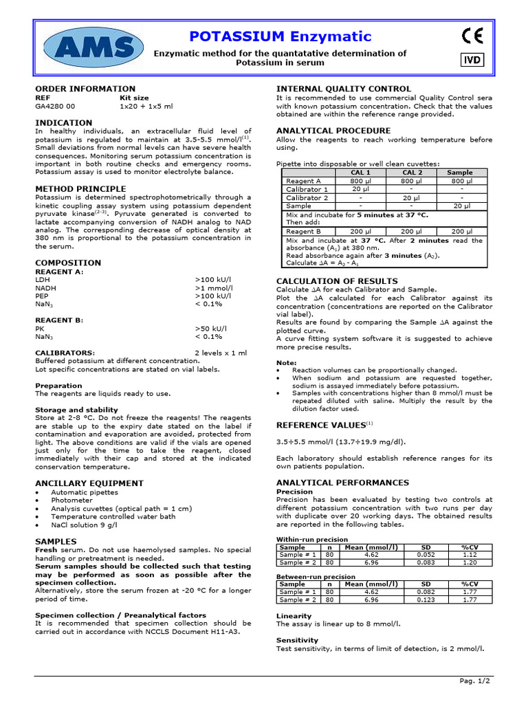 6.POTASSIUM Enzymatic | PDF | Lactate Dehydrogenase