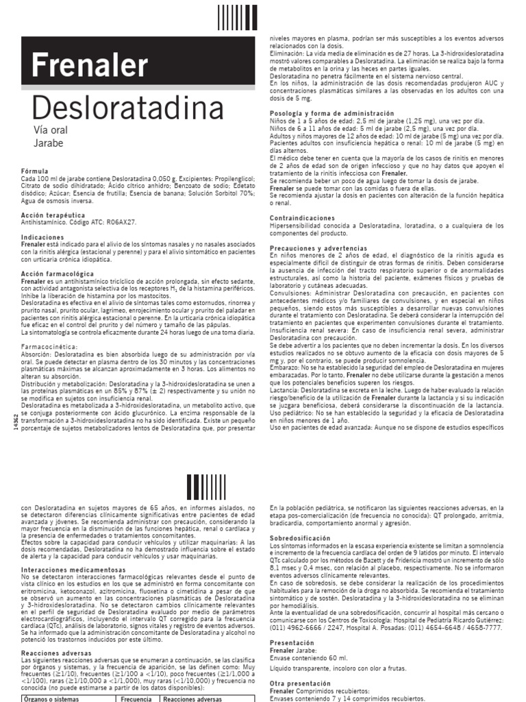 Frenaler: Desloratadina | PDF | Medicina CLINICA | Drogas