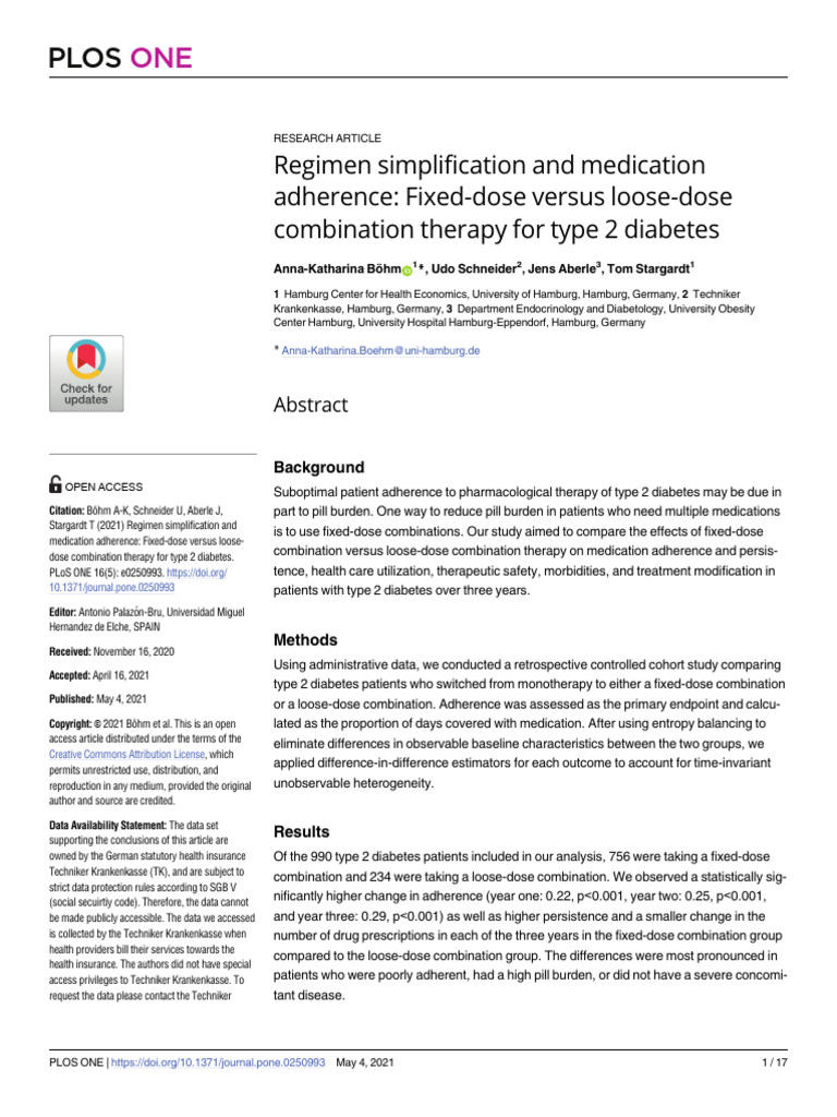 Regimen simplification and medication adherence in Fixed-dose versus ...