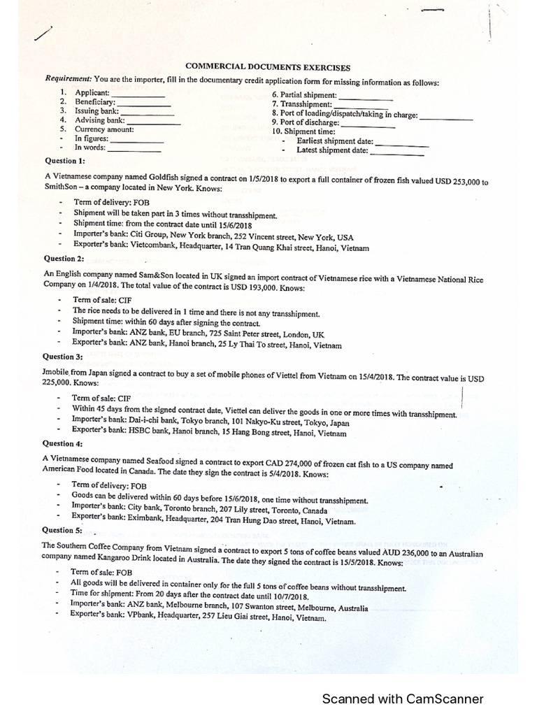Commercial Documents Exercise | PDF