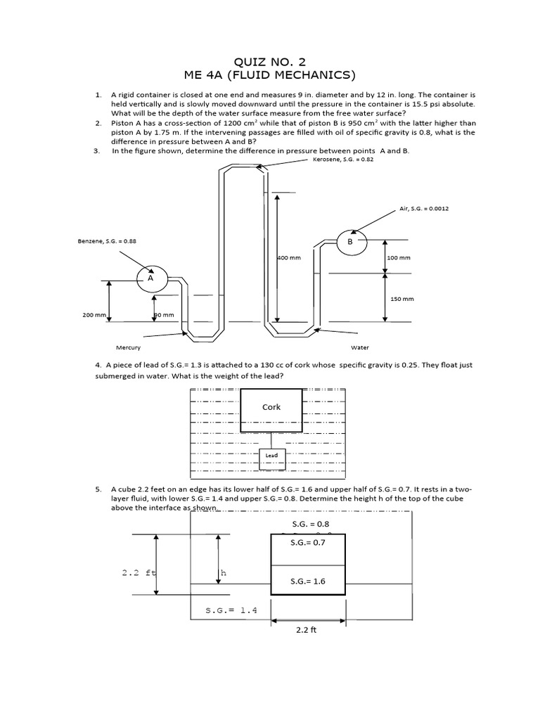 Fluid Mechanics Quiz Questions | PDF | Pressure | Buoyancy