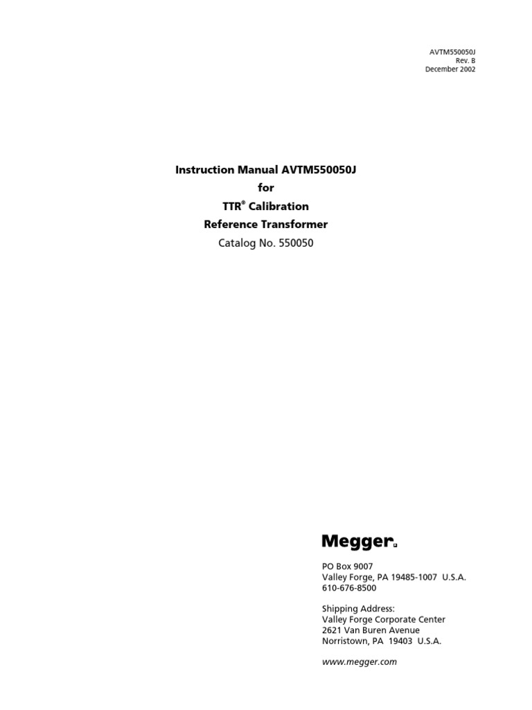 Megger 550005B User Manual | PDF | Transformer | Calibration