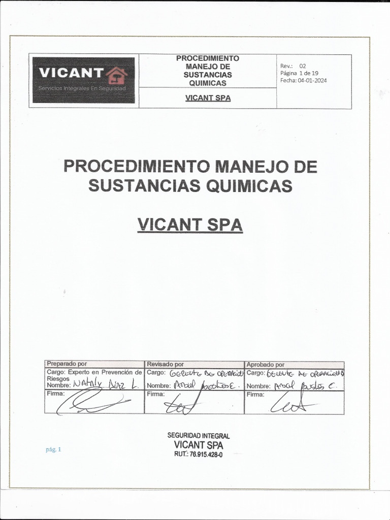 Procedimiento de Manejo de Sustancias Quimicas | PDF | Residuos | Gases