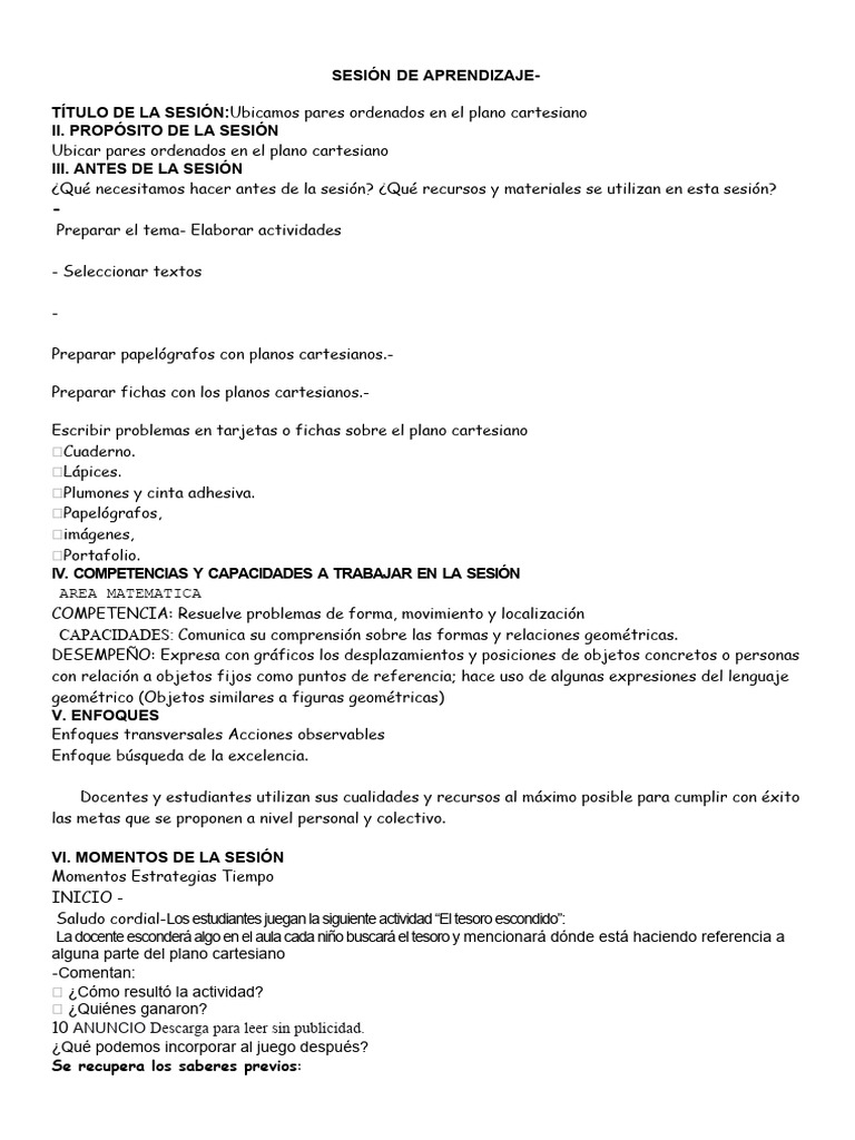 Ubicamos Par Ordenado en El Plano Cartesiano | PDF | Sistema de ...