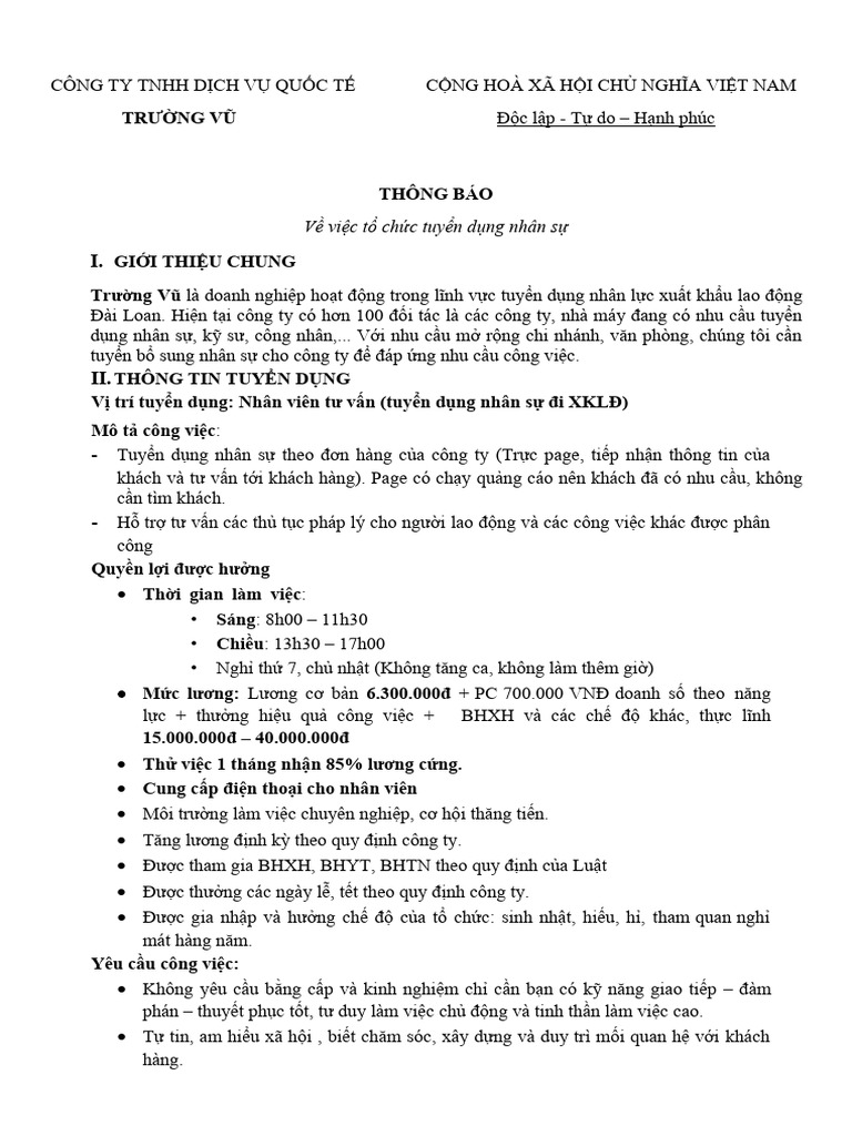 MTCV Nhân Viên Tư Vấn TV 2024 | PDF