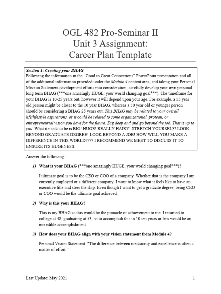 Unit 3 Module Career Plan Template Tina Swaney 040724 | PDF | Goal | Mentorship