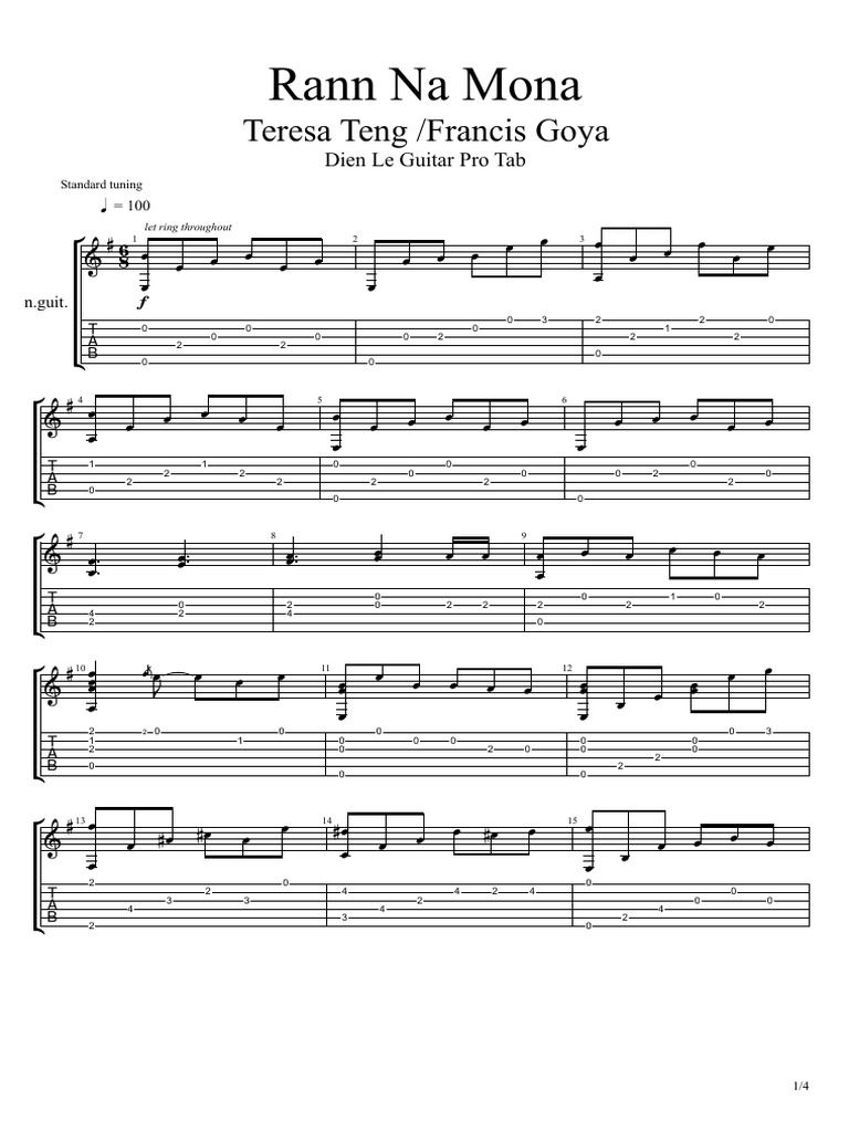 Rann Na Mona - Guitar Tabs | PDF | Guitar Family Instruments | Irish ...