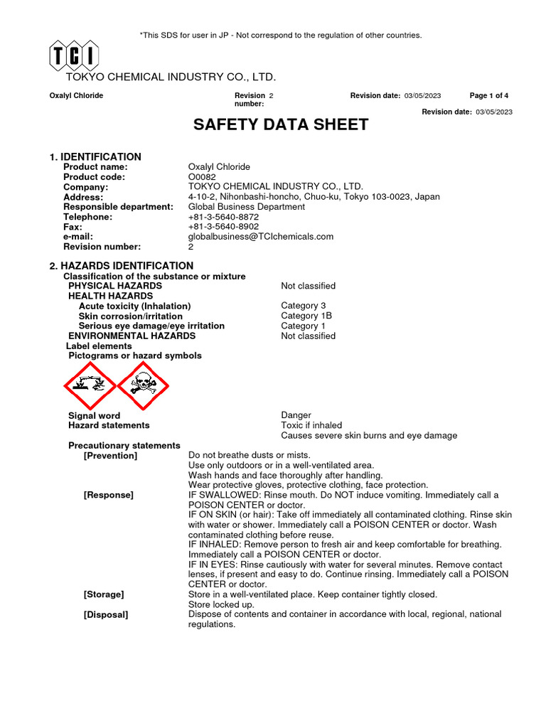 Safety Data Sheet: Tokyo Chemical Industry Co., LTD | PDF | Toxicity ...