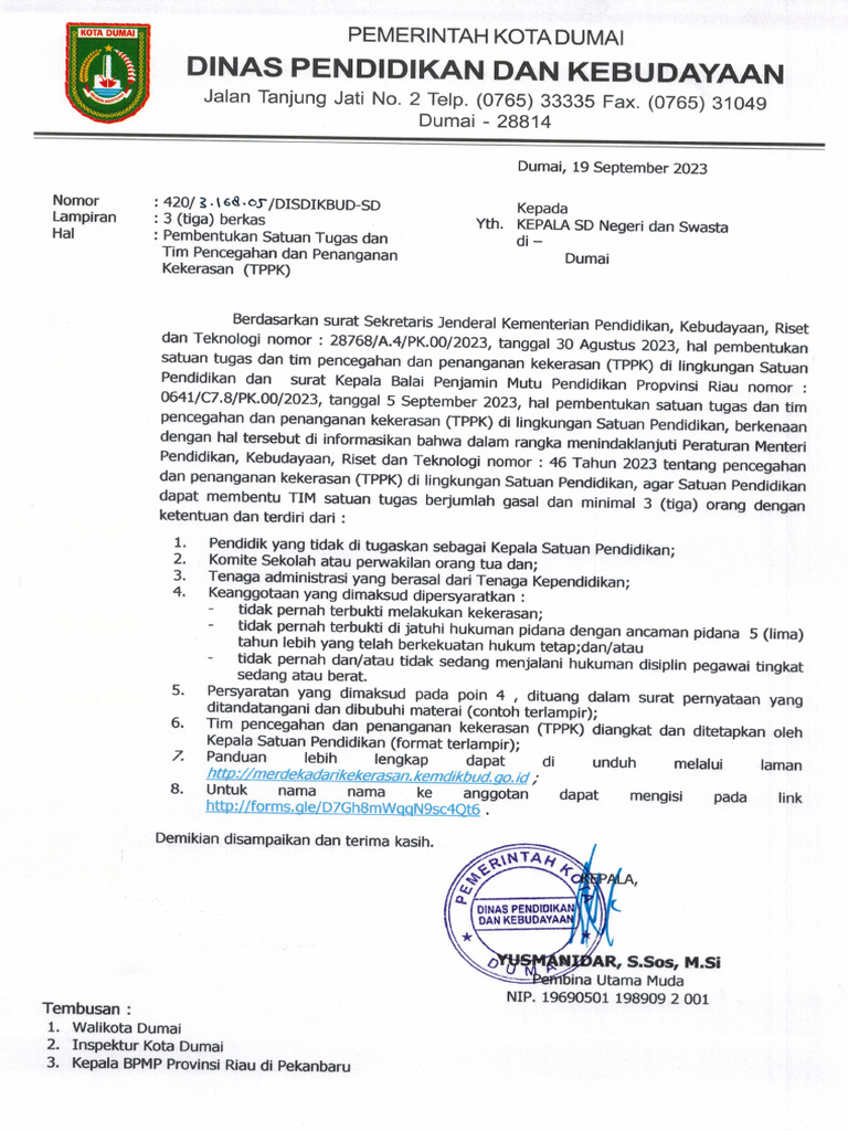 Surat Pembentukan Satuan Tugas Dan Tim Pencegahan Dan Penanganan ...