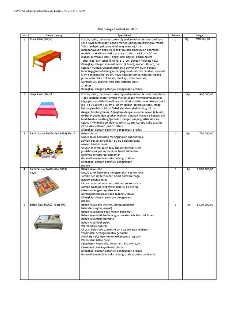 Ecatalog CV Aulia Sukses - Paud Dalam | PDF