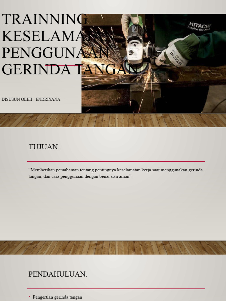 Trainning Keselamatan Penggunaan Gerinda Tangan - Pptx.url | PDF | Teknologi & Rekayasa