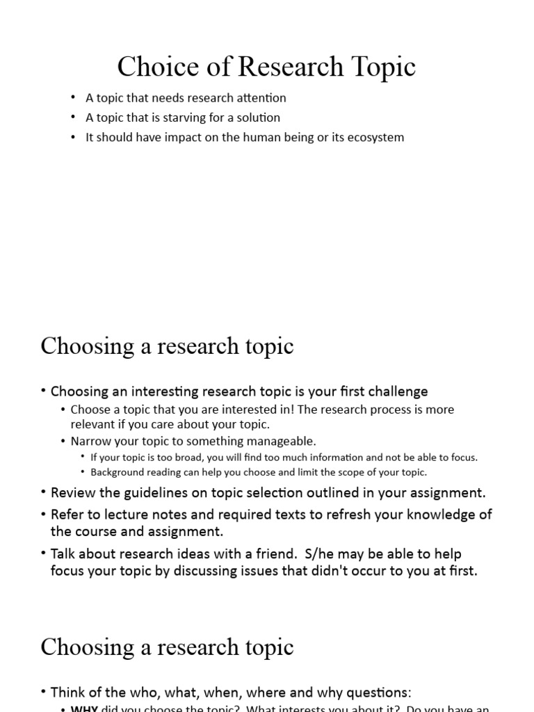 Guide to Choosing a Research Topic | PDF | Methodology | Hypothesis