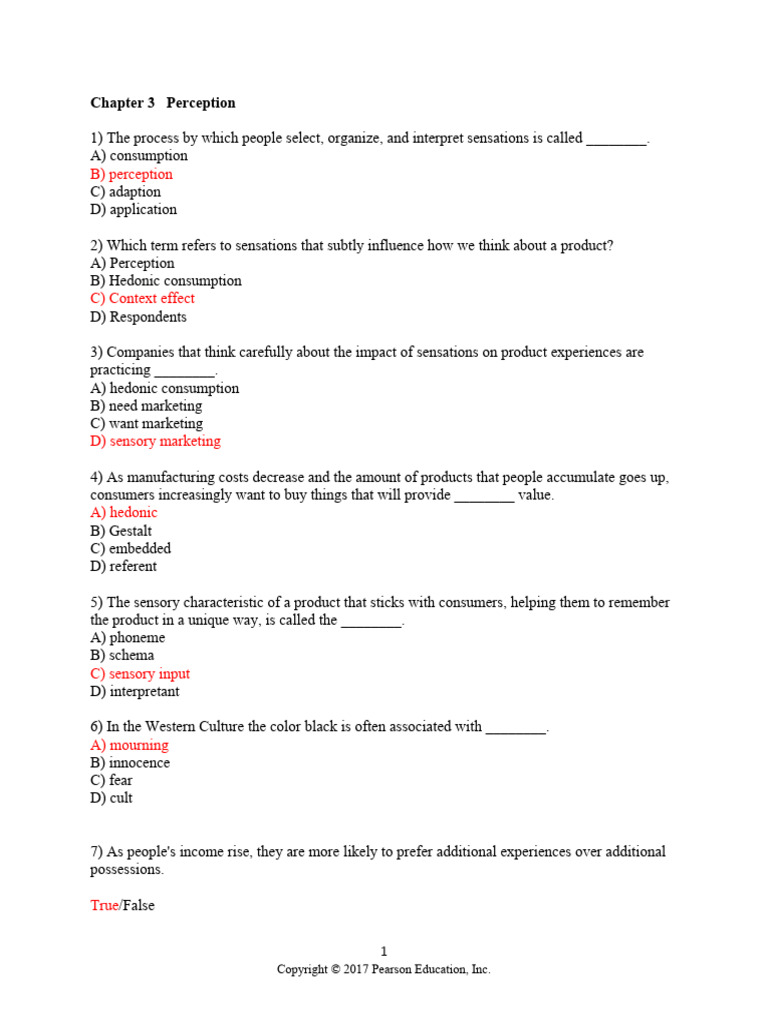 Multiple Choice Questions - Chapter 3 | PDF | Perception | Senses