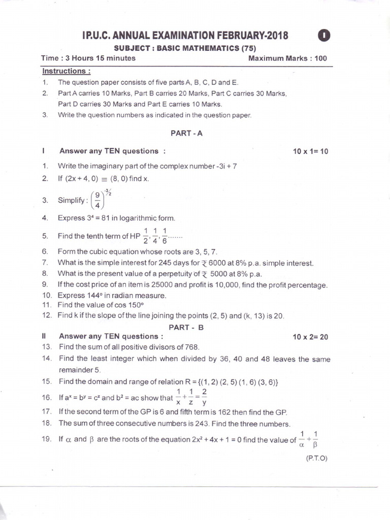 Basic Mathematics 1st Puc | PDF