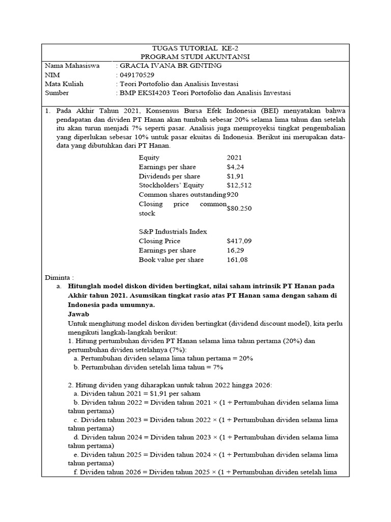 Tugas 2 Teori Portfolio Dan Analisis Investasi | PDF | Karier & Perkembangan | Bisnis