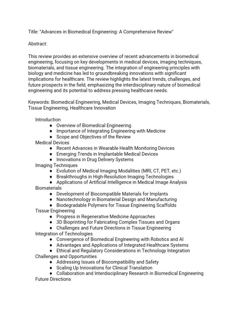 Advances in Biomedical Engineering: A Comprehensive Review | PDF ...